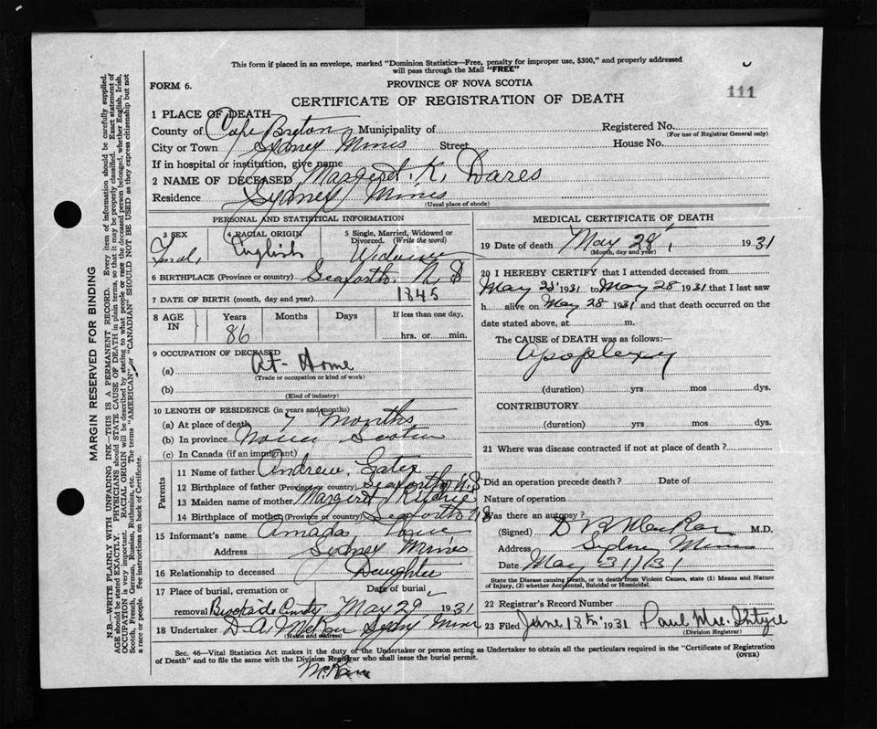 Nova Scotia Archives - Nova Scotia Births, Marriages, and Deaths