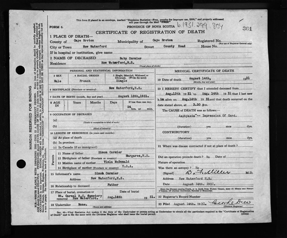 Nova Scotia Archives - Nova Scotia Births, Marriages, and Deaths