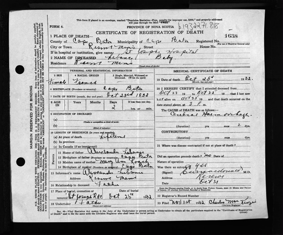 Nova Scotia Archives - Nova Scotia Births, Marriages, and Deaths