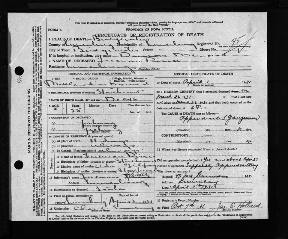 Nova Scotia Archives - Nova Scotia Births, Marriages, and Deaths