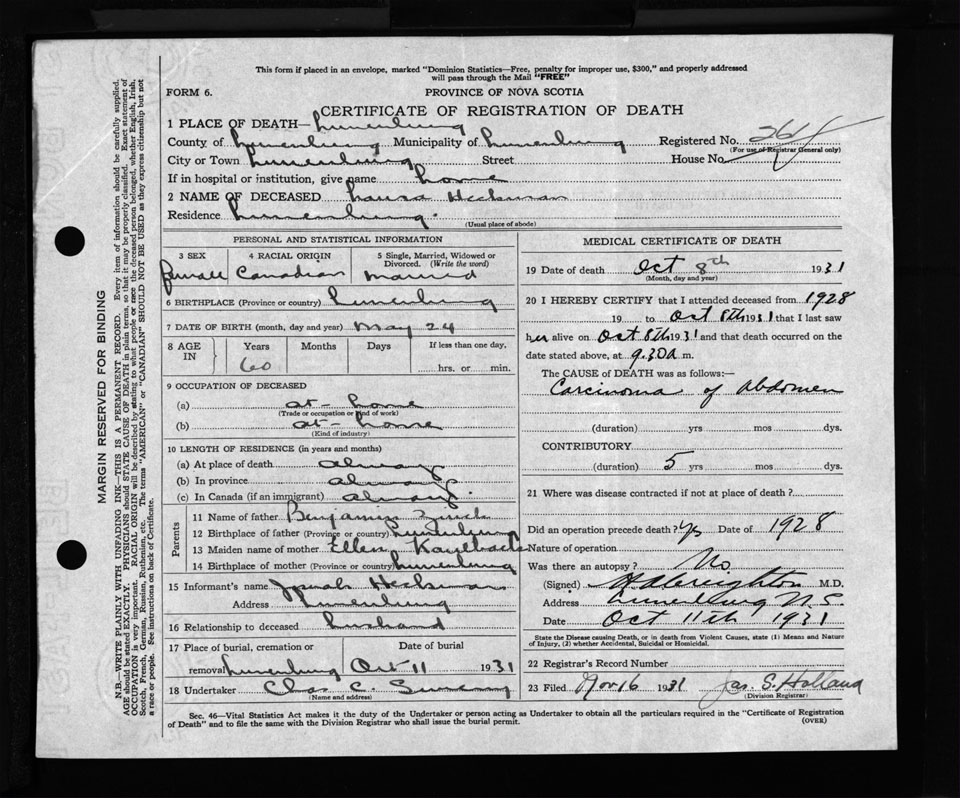 Nova Scotia Archives - Nova Scotia Births, Marriages, and Deaths