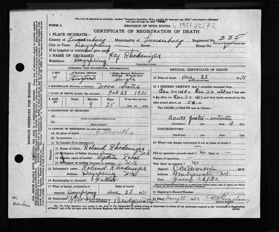 Nova Scotia Archives - Nova Scotia Births, Marriages, and Deaths