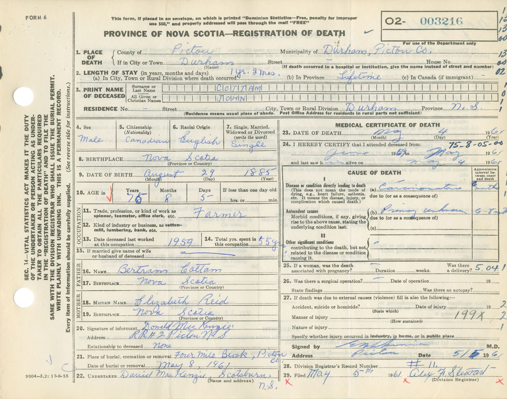 Nova Scotia Archives - Nova Scotia Births, Marriages, and Deaths