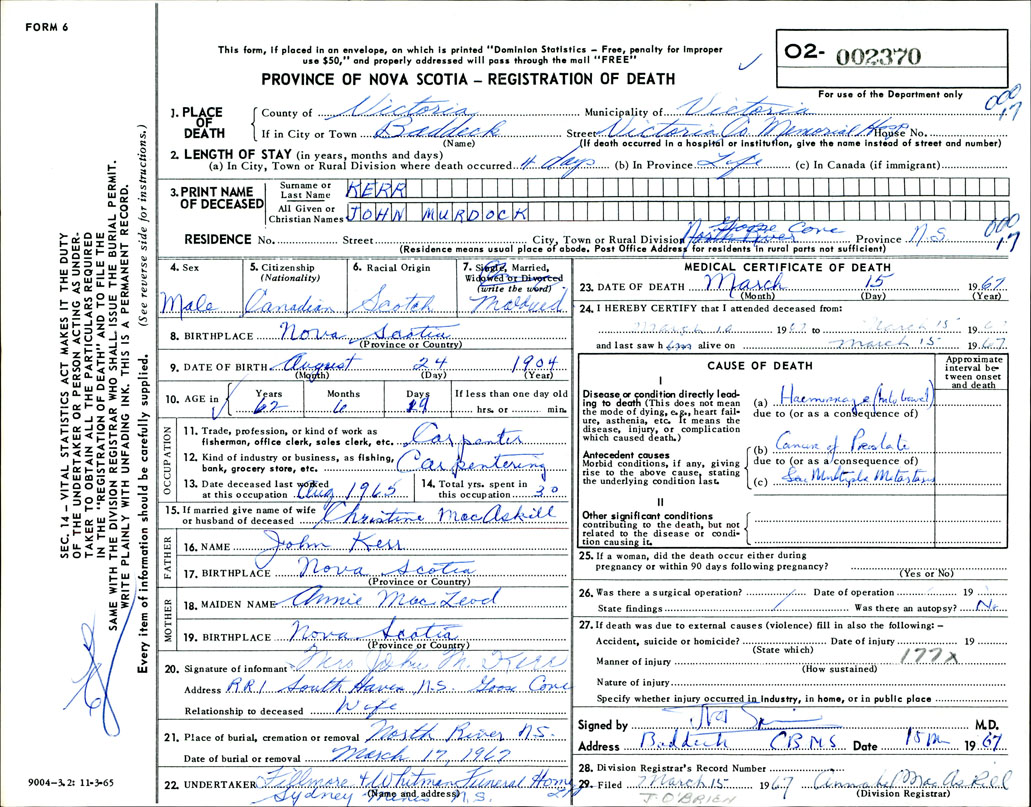 Nova Scotia Archives - Nova Scotia Births, Marriages, and Deaths